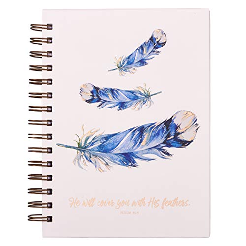 Christian Art Gifts Journal w/Scripture He Will Cover You Psalm 31:4 Bible Verse 192 Ruled Pages, Large Hardcover Notebook, Wire Bound