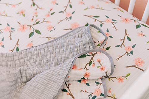 Red Rover Kids All-Cotton Muslin Fitted Crib Sheet- 52”x 28”x 9”- 100% Cotton – Machine Washable – Lightweight & Breathable – Playful Designs – Nursery, Crib, Bed – Unisex (Peach Blossom)