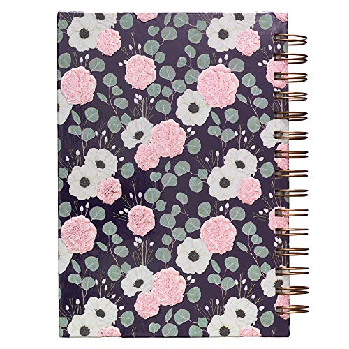 Christian Art Gifts Journal w/Scripture Be Still and Know Psalm 46:10 Bible Verse Navy Floral Inspirational Wire Bound Spiral 192 Ruled Pages, Large Hardcover Notebook, Wire Bound