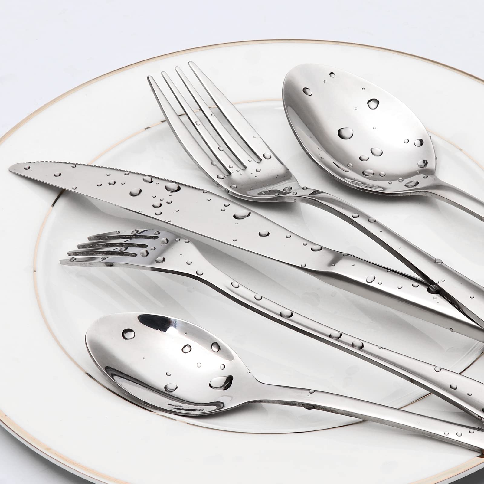 48-Piece Silverware Set with Serving Utensils, Service for 8, Stainless Steel Flatware Cutlery Set for Home Kitchen Restaurant Hotel, Mirror Polished, Dishwasher Safe, House Warming Gifts