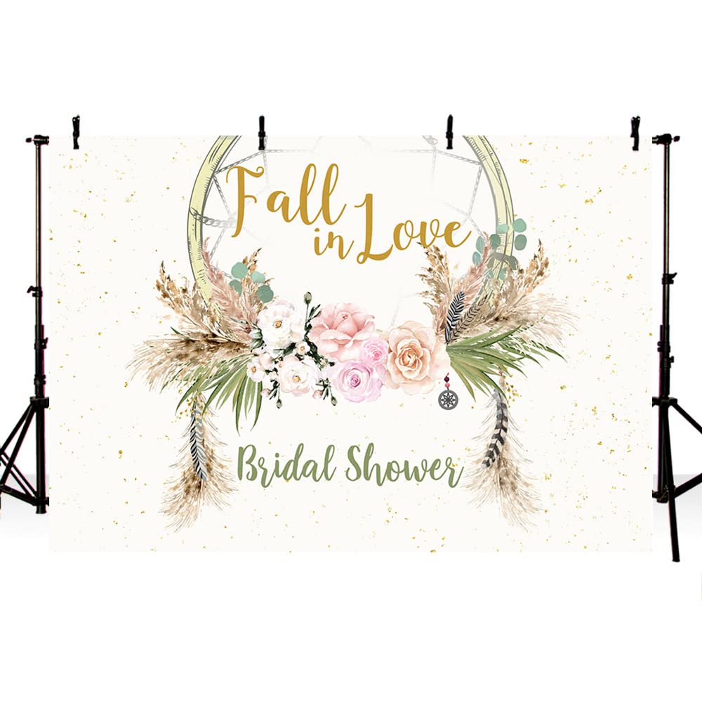 ABLIN 10x7ft Fall in Love Backdrop Boho Bridal Shower Decorations Pampas Grass Dreamcatcher Photography Background Bride to Be Engagement Bachelorette Party Decorations Props