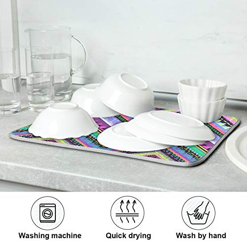 Christmas Ethnic Texture Dish Drying Mat 24"x18" Absorbent Machine Washable Hanging Fast Dry Pad Dish Protective Mat for Kitchen Countertop Heat Resistant Dinner Table Mat