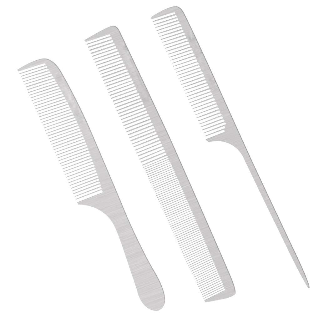 Stainless Steel Hair Combs Anti Static Fine Cutting Comb Wide Fine Teeth Comb Flat Top Comb Rat Tail Comb Barber Teasing Comb for Women Men Hair Types Styles