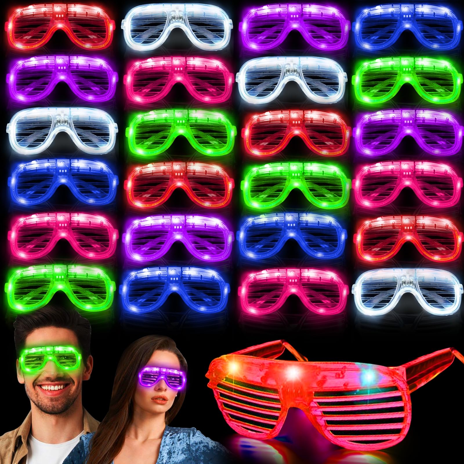 30 Pack LED Glasses Light Up Patriotic Party Glasses Glow in The Dark Party Supplies Rave Shutter Shades Glow Sticks Glasses Sunglasses Neon Party Favors Kids/Adult 4th of July Memorial Day Decoration
