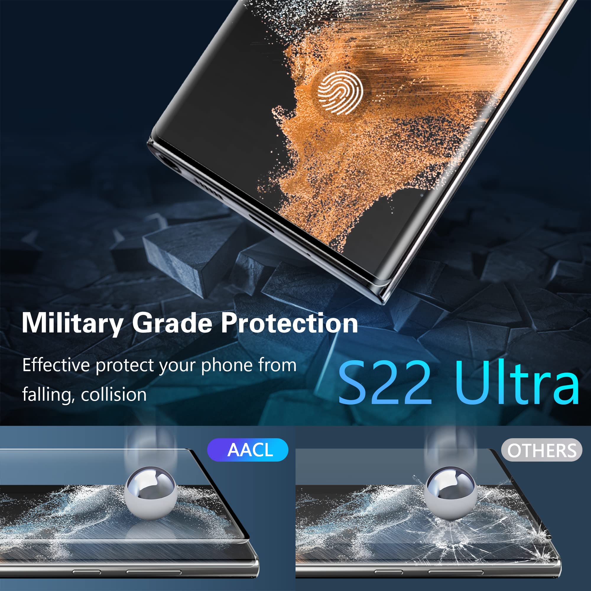 AACL [Fingerprint Compatible][3-Pack] 3D Curved Tempered Glass for Samsung Galaxy S22 Ultra 5G Screen Protector, [Easy Installation with Alignment][Anti-Scratch][Case Friendly]