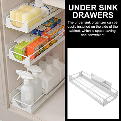 Alipis Clear Shelves Sliding Under Sink Organizers Pull Out Cabinet Organizer Storage Carbon Steel Sink Storage Drawer Shelf for Kitchen Bathroom Organizer White Storage Drawers