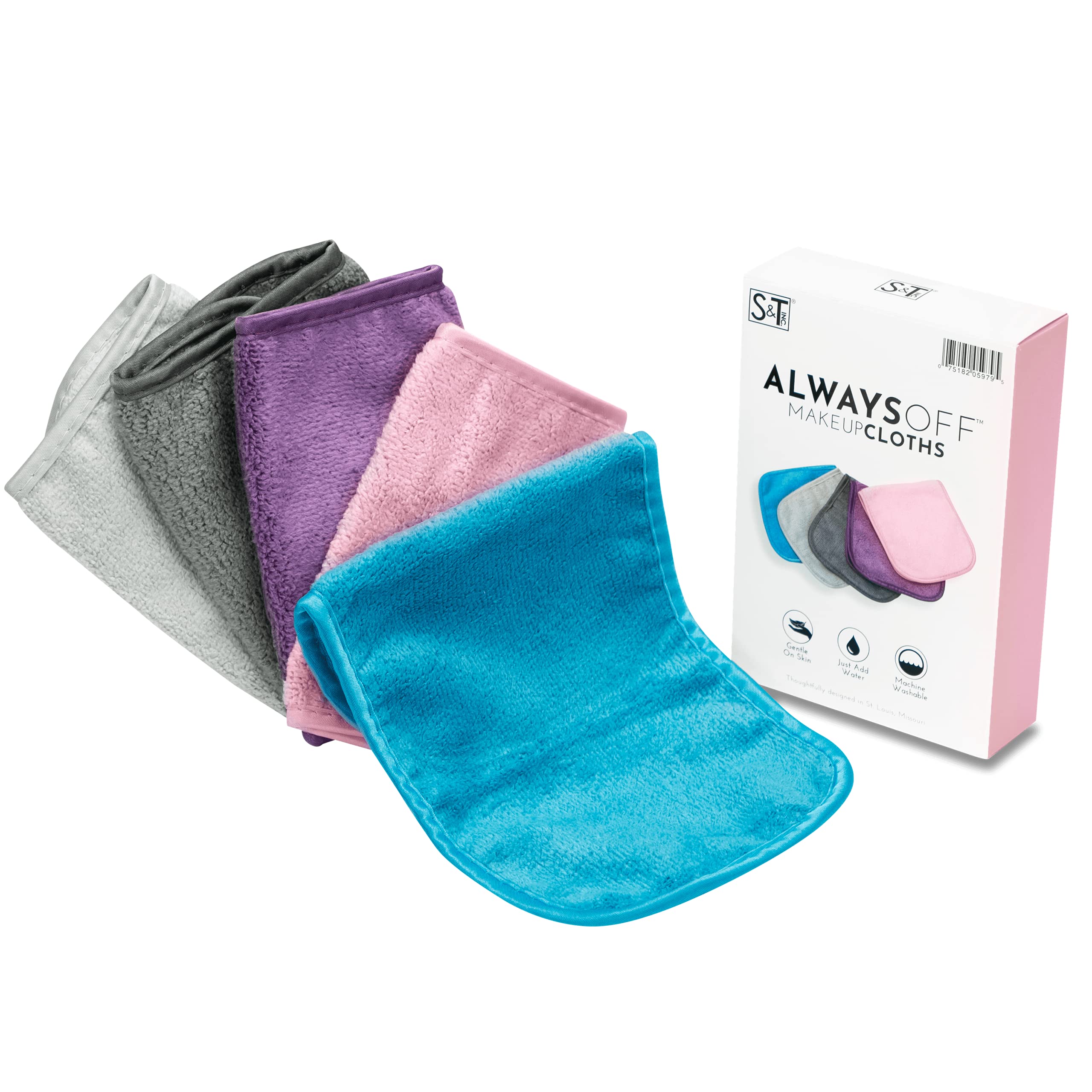 S&T INC. Reusable Makeup Remover Wipes, Microfiber Face Cloths for Washing Makeup and Oil from Skin, Travel Essentials, Assorted Solids, 6 Inch x 12 Inch, 5 Pack