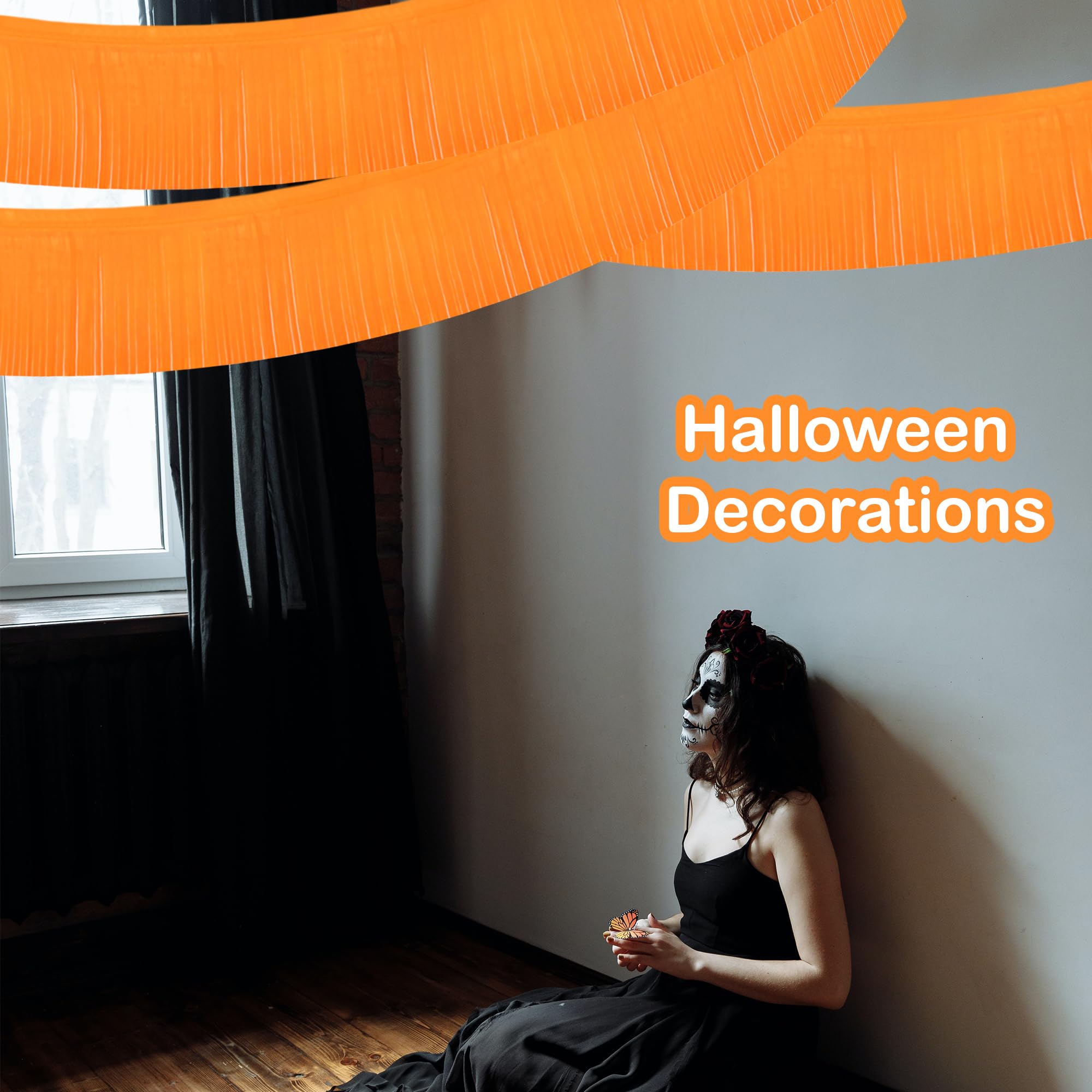 4 Pack Macaron Iridescent Foil Fringe Garland Float Fringe Curtains Shiny Tassel Foil Float Parade Float Decorations for Outdoor Indoor (Orange)…