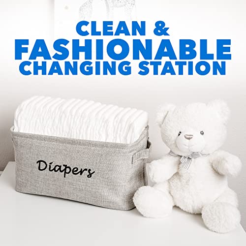 Dejaroo - Baskets for Organizing Diapers and Newborn Essentials, Baby Diaper Caddy Organizer, Embroidered Baby Shower Gifts for Moms, Linen Basket with Handle, 12 x 6 x 6 Inches, Grey