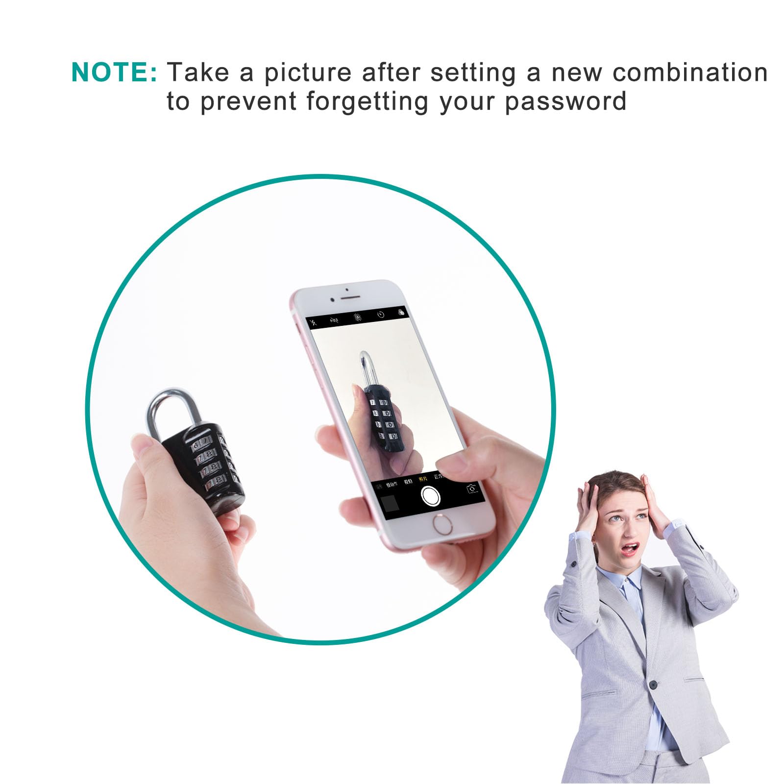 ZHEGE Lock, 4 Digit Combination Padlock Outdoor, School Lock, Gym Lock and Black Lock
