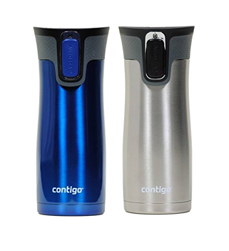 Contigo West Loop Stainless Steel Vacuum-Insulated Travel Mug with Spill-Proof Lid, Keeps Drinks Hot up to 5 Hours and Cold up to 12 Hours, 16oz 2-Pack, Monaco & Steel