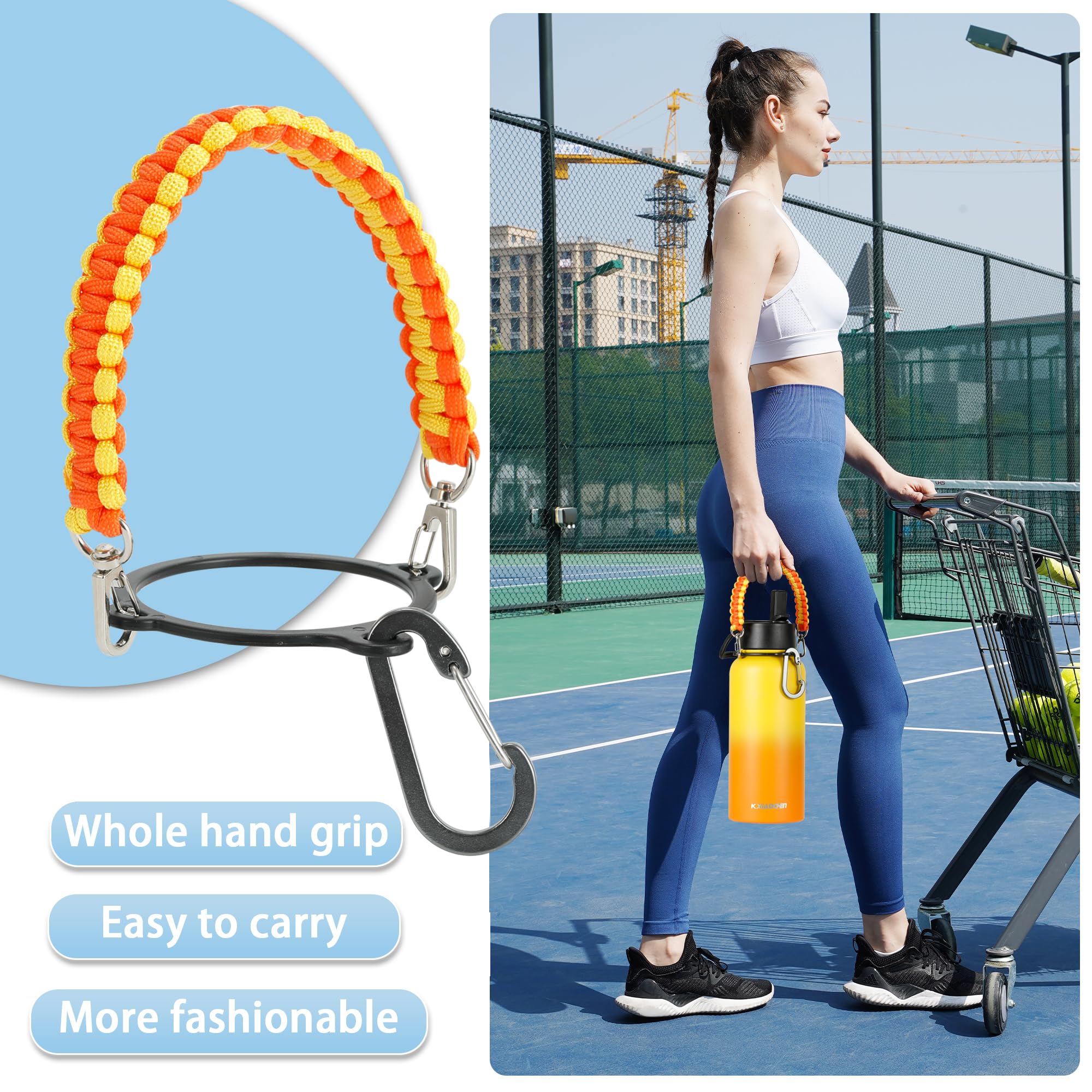 32 oz Insulated Water Bottle with Paracord Handles & Strap, 2 Lids(Straw Lid&Spout Lid), Stainless Steel Reusable Wide Mouth Metal Water Bottle With Straw, Double Walled, Thermo Mug(Mango Yellow)