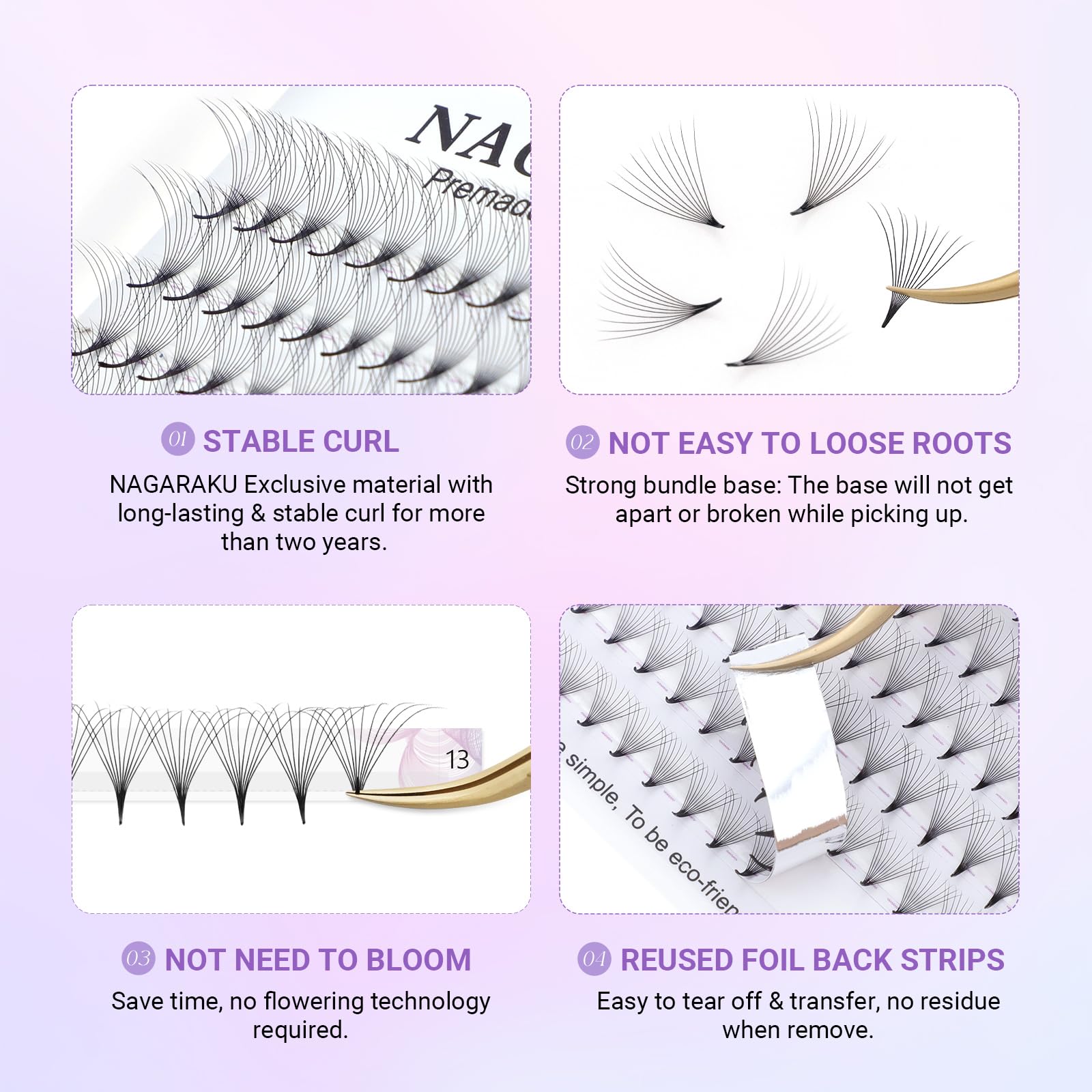 NAGARAKU Premade Fans Eyelash Extensions 320 Fans 6D Volume 0.07mm D curl 9-14mm Mix Tray Sharp Narrow Stem Clusters Thin Pointy Base Russian Pre Fanned Fluffy Matte Black