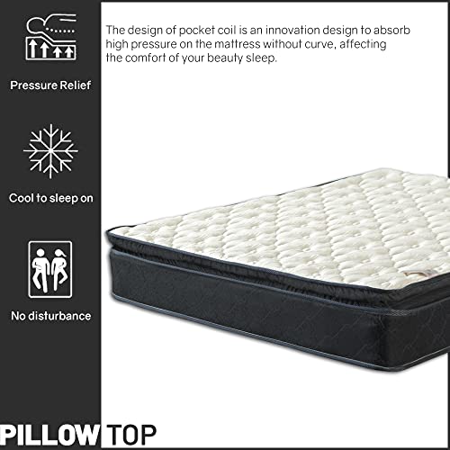 Continental Sleep 9-Inch Medium Firm Pillowtop Pocketed Coil Hybrid Mattress, Full, white