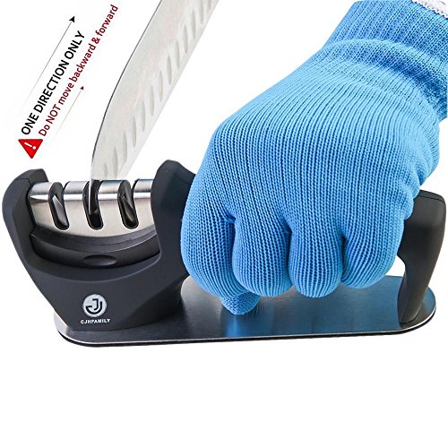 CJHFAMILY Knife Sharpener for Straight Knives - 3 Stage Diamond Coated Sharpening Wheel System