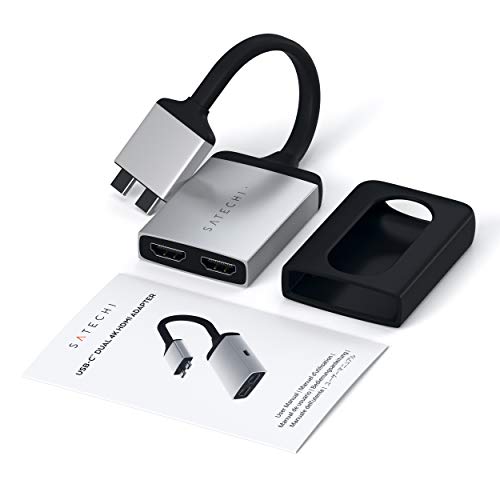 Satechi Aluminum Type-C Dual HDMI Adapter 4K 60Hz with USB-C PD Charging - for M2/ M1 MacBook Pro/Air (Silver)
