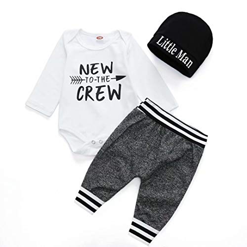 Tepuce Baby Boy Clothes 3-6 Months Letter Print Romper+Long Pants+Hat 3PCS Outfits Set 3-6 months