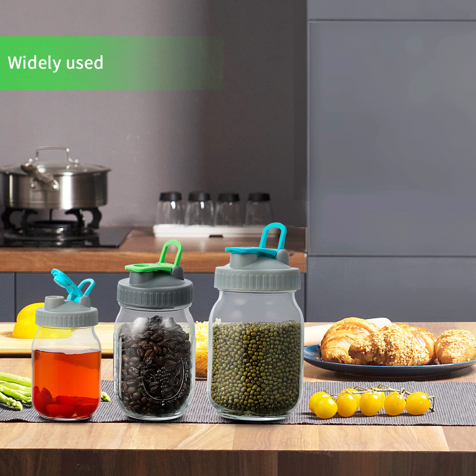 6pcs Regular Mouth Flip Cap Lids for Ball Mason Jar, Leak-free and Airtight, Easy Pouring Spout (Jars Not Included)