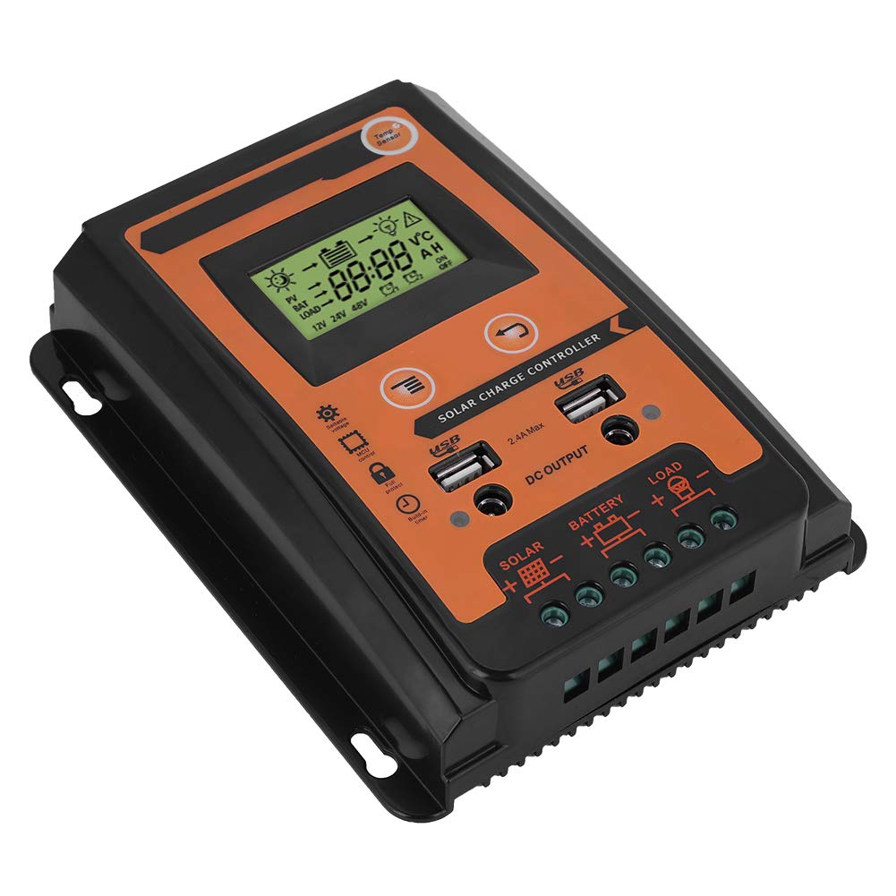 30A Solar Charge Controller 12V/24V, Dual USB MPPT Solar Charge Controller Solar Panel Battery Regulator LCD Display