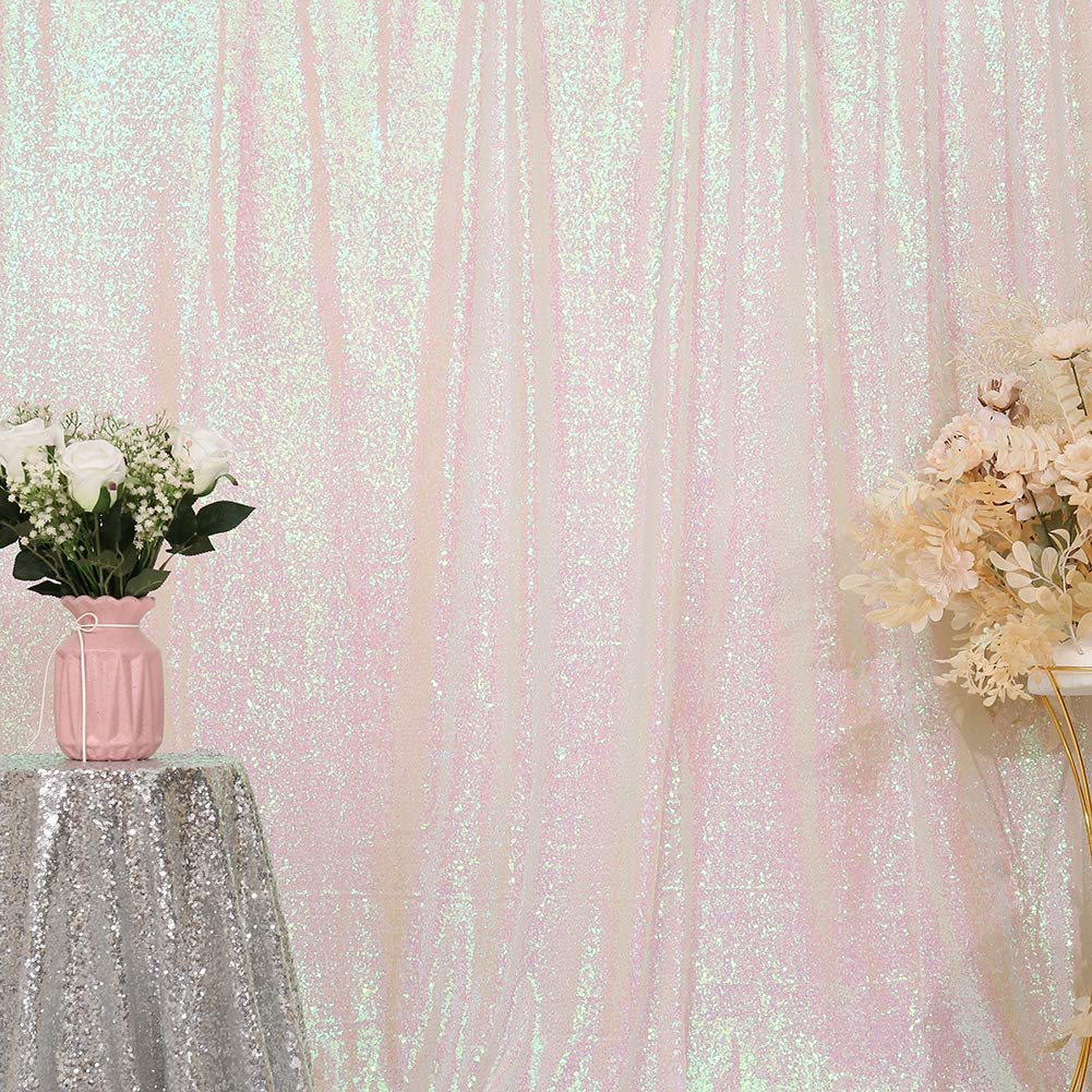 Eternal Beauty White Iridescent Sequin Backdrop, 10x10 Ft Glitter Background Curtains for Shimmer Photography Party Wedding Birthday Halloween Christmas Back Drop Decor