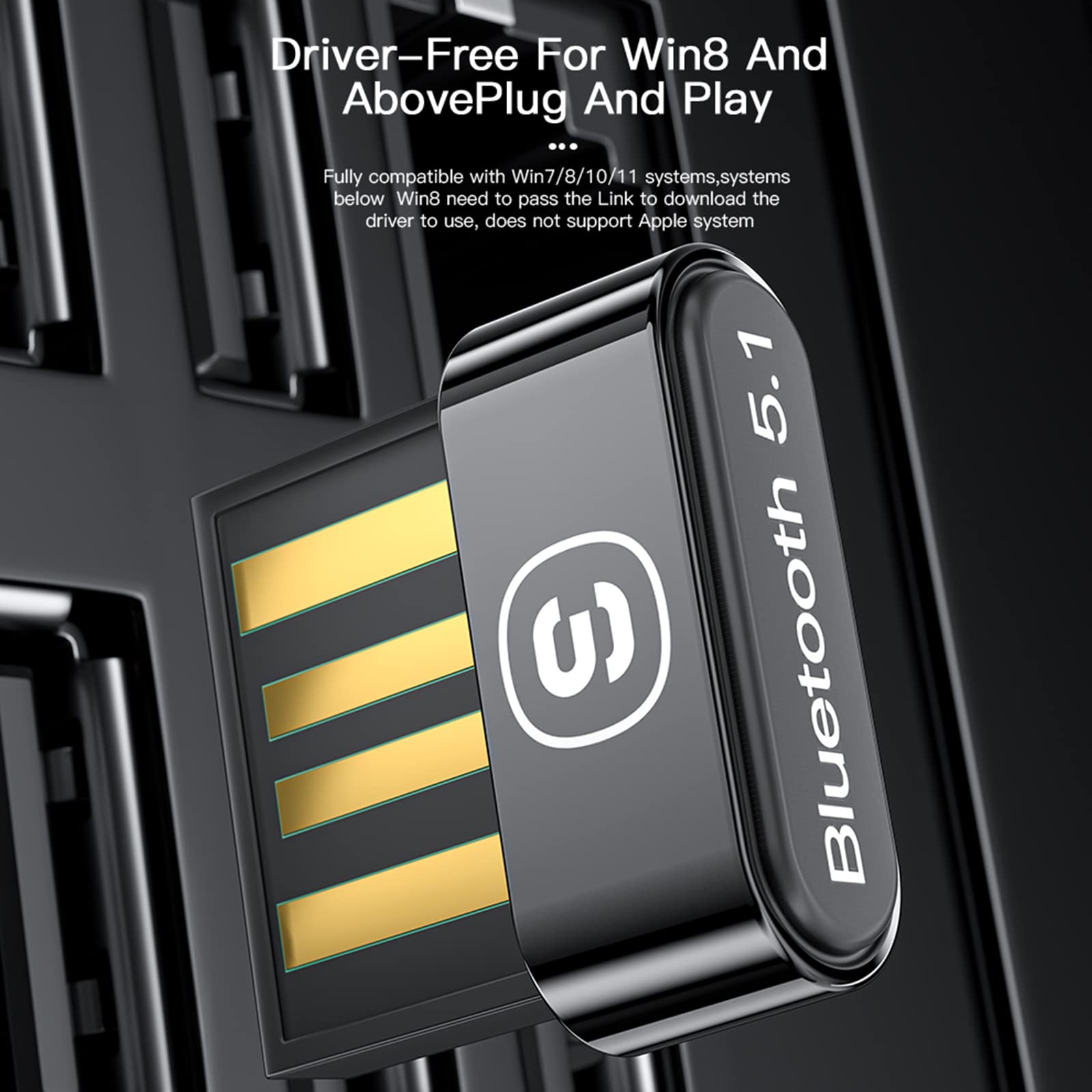 5.1 Bluetooth Adapter for PC, ESSAGER USB Bluetooth Adapter EDR, Bluetooth Dongle Wireless Bluetooth Receiver for Desktop, Laptop, Speaker, Mouse, Keyboard, Headphones Support Windows 11/10/8.1/8/7