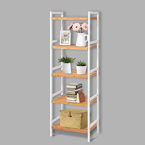 Kinsuite Bamboo Shelf Adjustable Storage Rack Multifunctional Organizer for Kitchen Living Room Bathroom Bedroom (5-Tier)