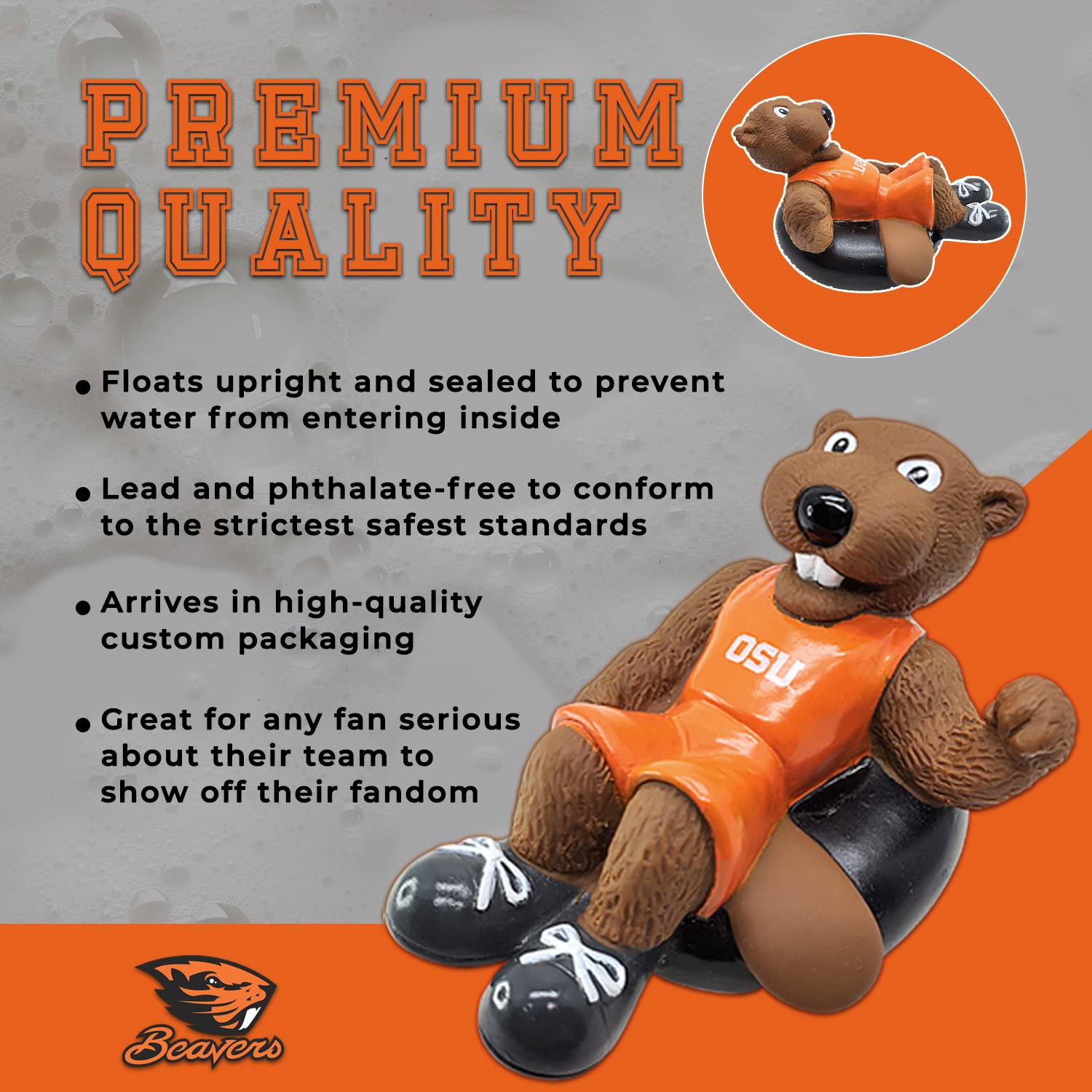 Rubber Tubbers Oregon State Beavers (Benny Beaver) Collegiate Bathtub Toys - Officially Licensed NCAA Team Mascots, Authentic Sports Memorabilia, Novelty Rubber Ducks (Oregon State University)
