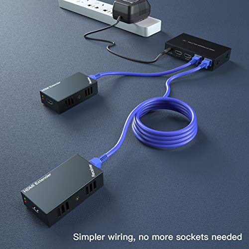 HDMI Extender 1 to 2 Splitter Transmit 1080p HD Video Over 50m/165ft Ethernet Cat5e/6 with 2 HDMI Local Output, Works with Computer/Camera/Projector/TV