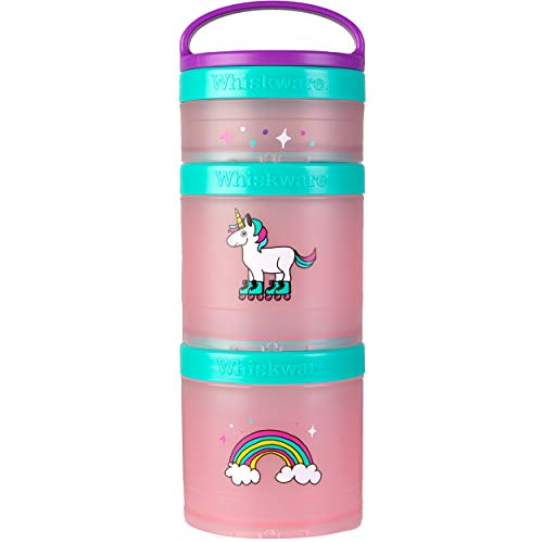 Whiskware Animal Stackable Snack Containers for Kids and Toddlers, 3 Stackable Snack Cups for School and Travel, Skating Unicorn