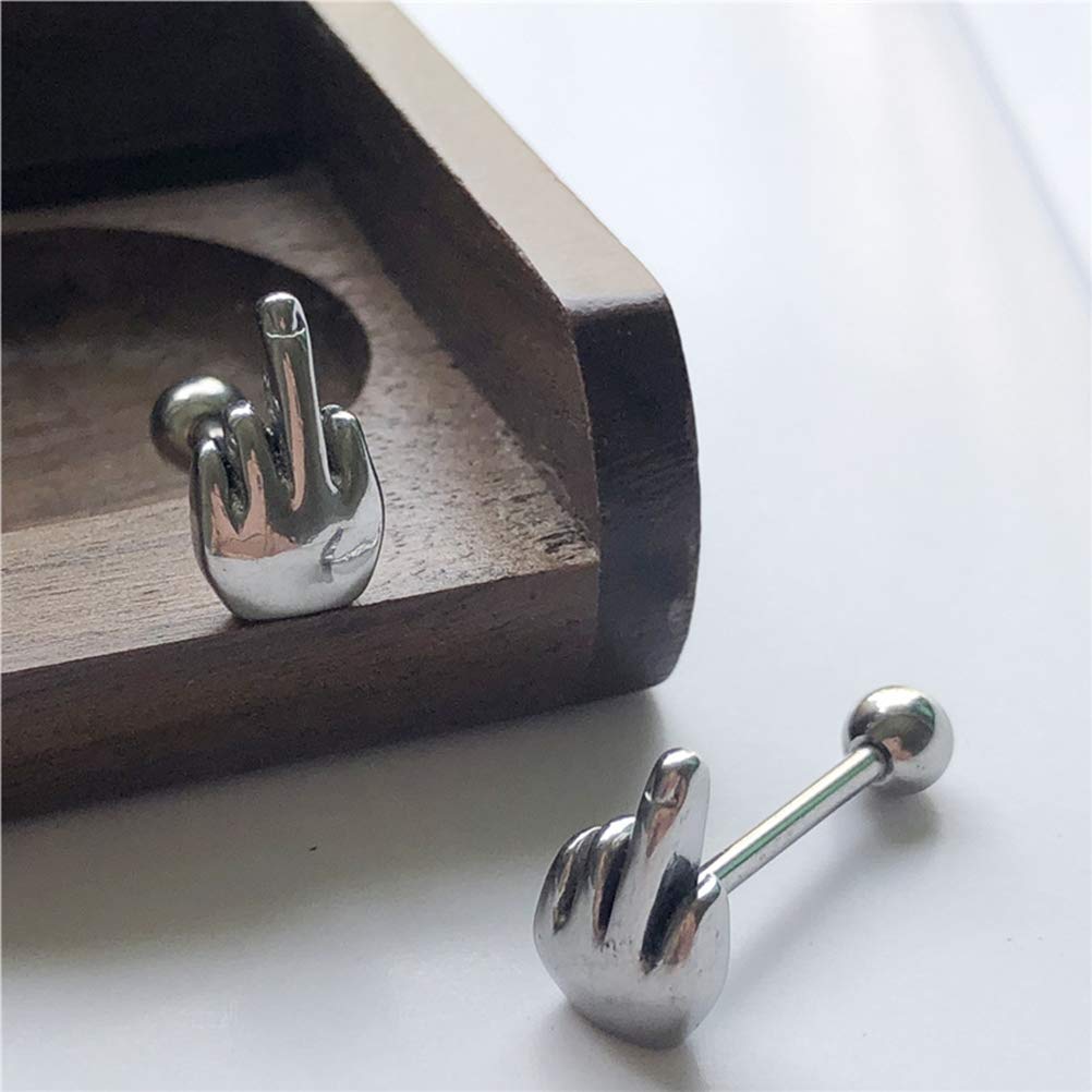2pcs Steel Tongue Bar with Middle Finger Cartilage Body Piercing Ring for Lip for Man Women