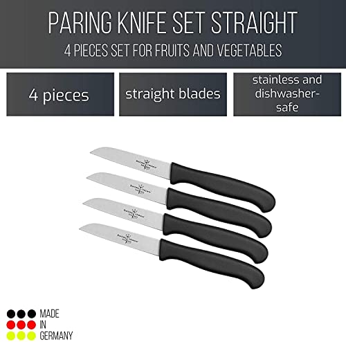 Sword & Crown Professional (Made in Germany, Solingen) Paring Knife Set of 4 Easy to Grip, Super Sharp, Rust and Corrosion Free Dishwasher Safe 3" Paring Knives/Vegetable Knives (4 piece)