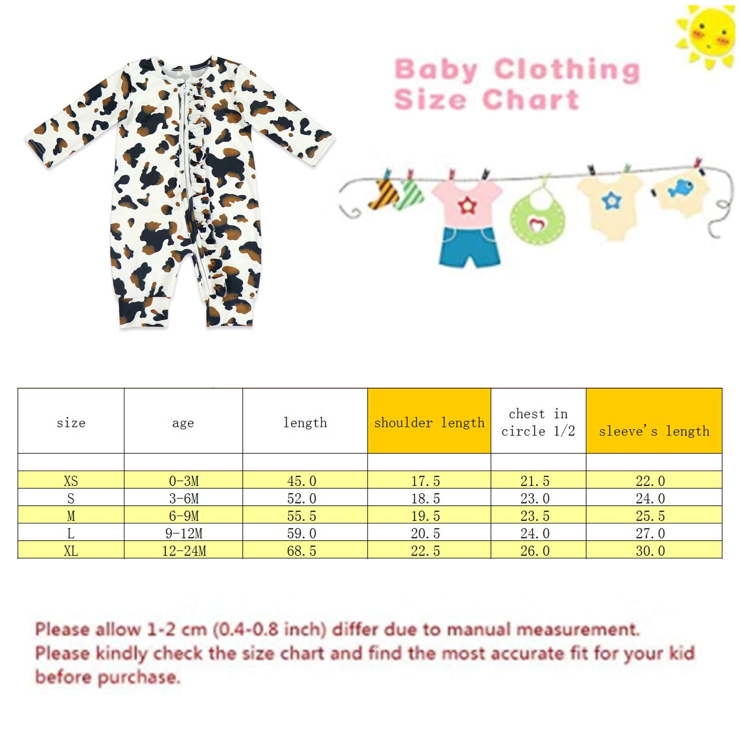 Newborn Baby Romper Clothes One Piece Toddler Unisex Creepers Romper ,Infant Tie Dye Print Zipper Front Kids Jumpsuit Rompers Clothes (Coffee Cow Print, 0～3Months)