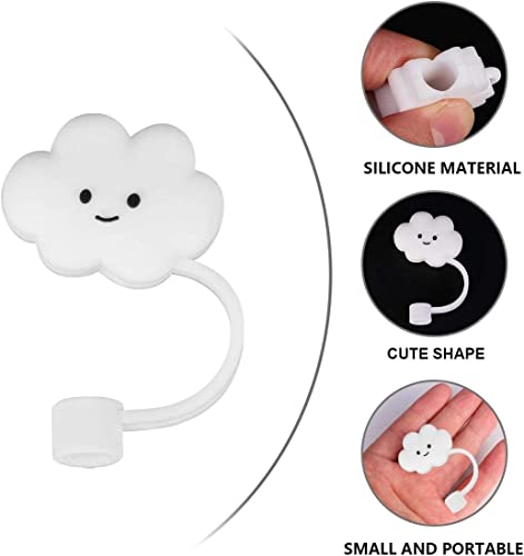 6Pcs Straw Covers Cap For Stanley Cup Straw Tips Cover Stanley Straw Covers for Reusable Straws Silicone Cute Cloud for 6-8mm Splash Proof Straw Tips