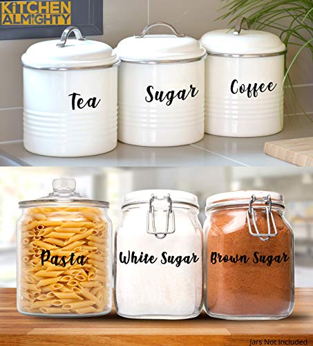 Kitchen Pantry Food Organization Clear Labels: 102 Attractive Gloss Artistic Preprinted Water Resistant Label Set to Organize Storage Containers, Jars & Canisters w/Extra Write-on Stickers