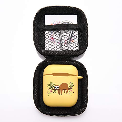 JOYLAND Yellow Case Cover for AirPod 1&2 w/Keychain Ring Carabiner Clip,Lovely Sloth Case Wireless Earphone Case Smooth Anti-dust Silicone Protective Cover Soft Skin Cute Case fr AirPods 1 & 2