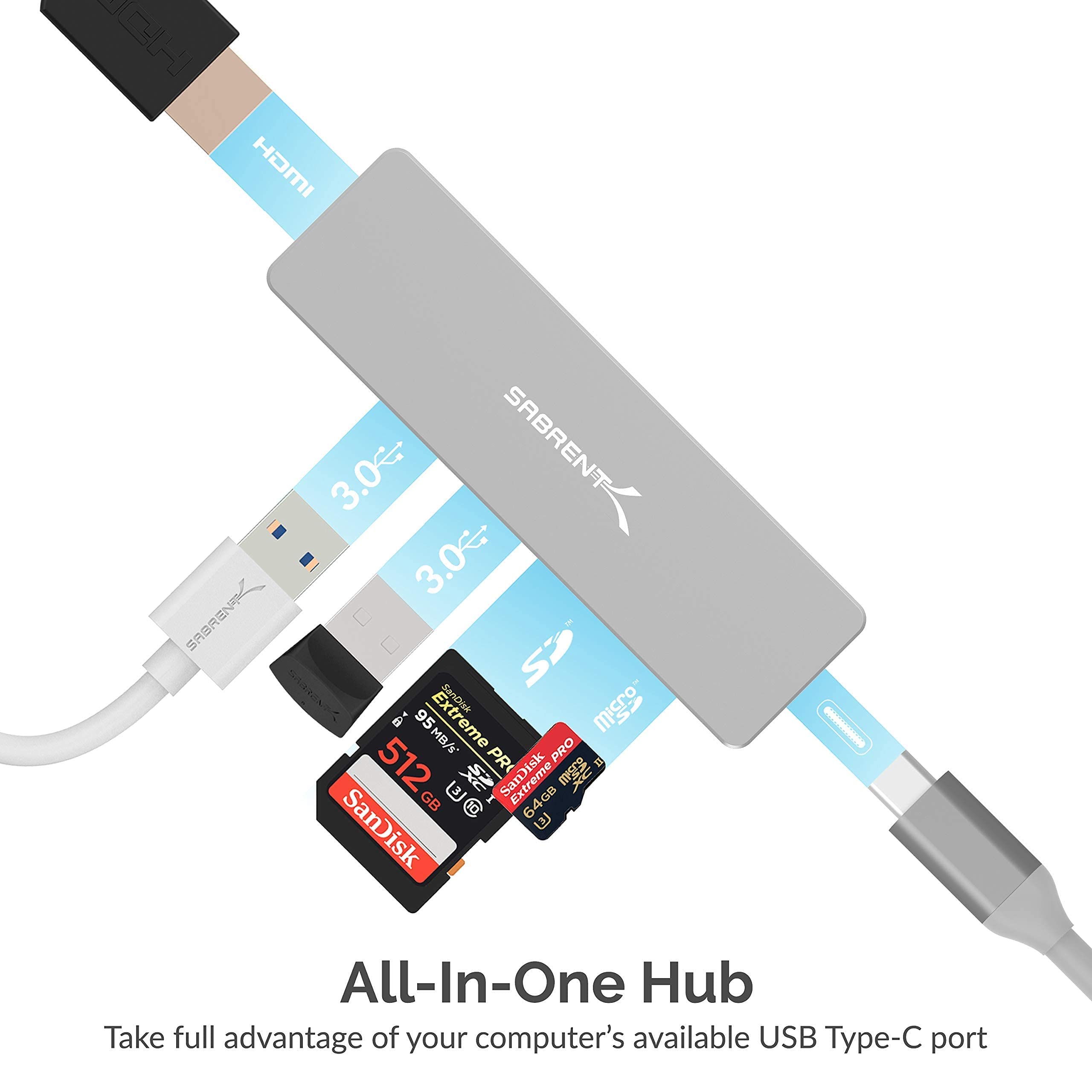 Sabrent 5 in 1 USB C Multi-Port HUB + USB Type-C Dual HDMI Adapter