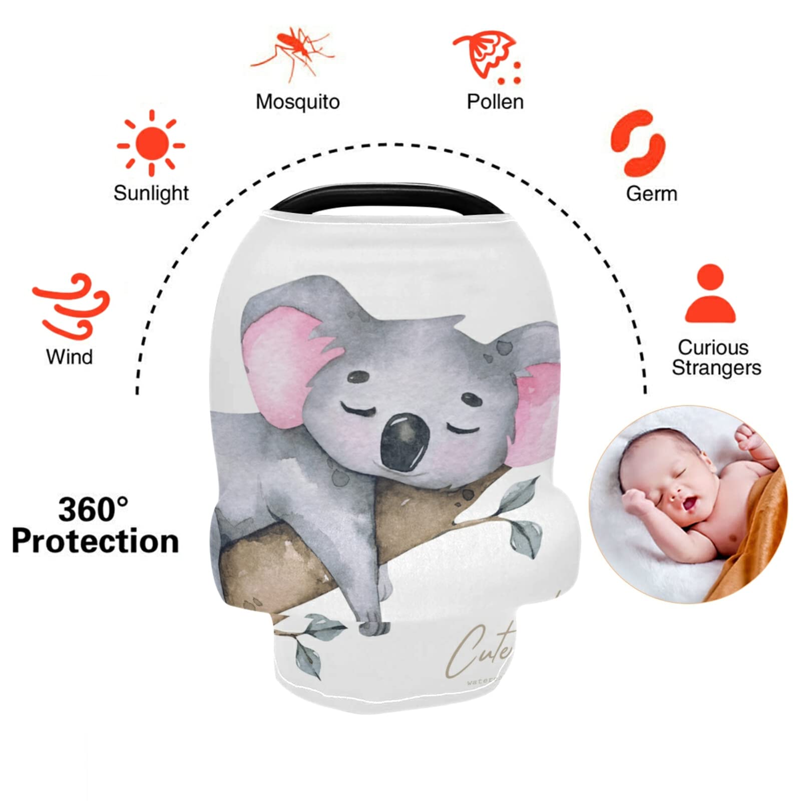Nursing Cover Breastfeeding Scarf Cartoon Cute Koala - Baby Car Seat Covers, Infant Stroller Cover, Carseat Canopy(801e)