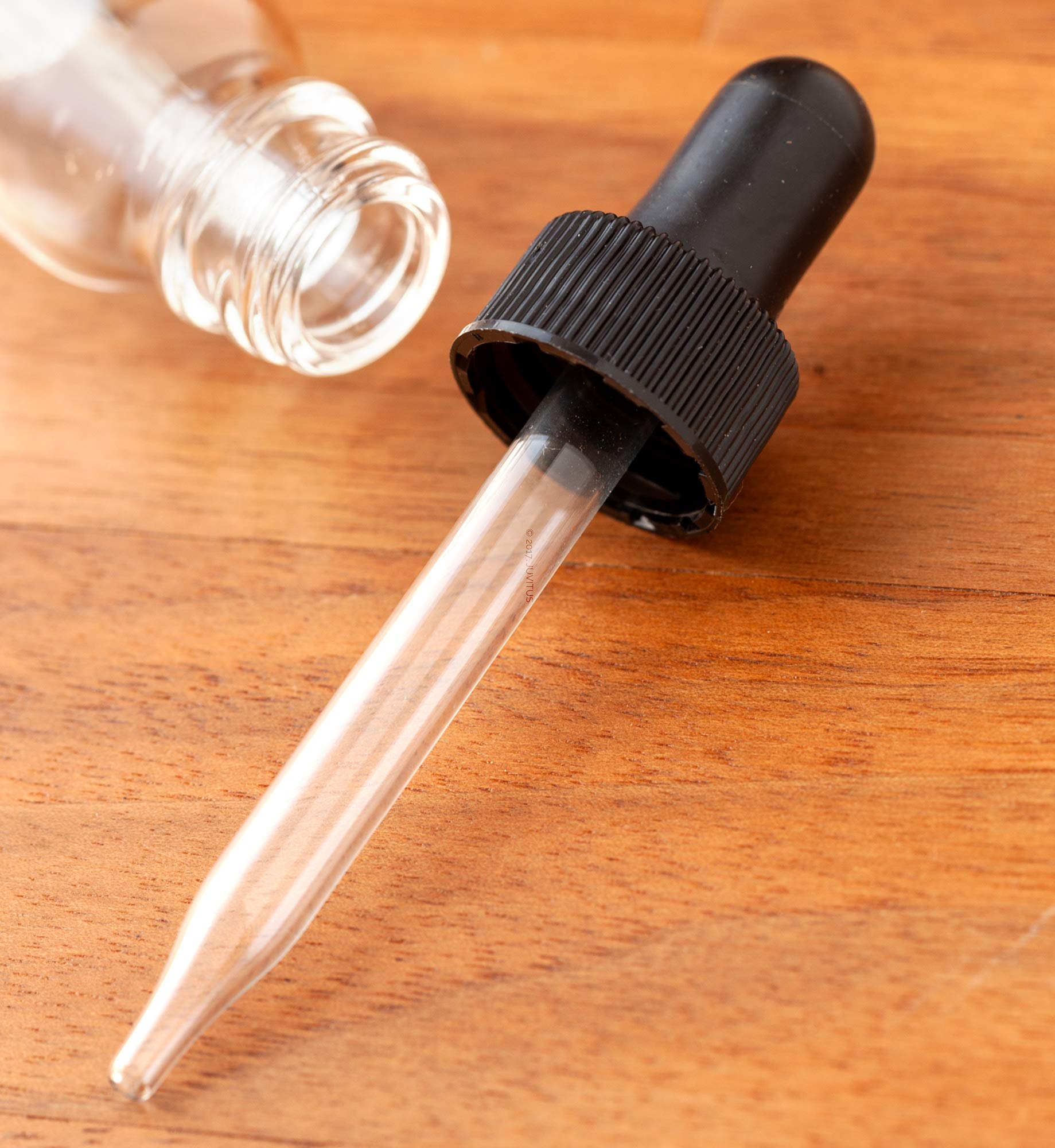 JUVITUS (12 pack) 0.5 oz / 15 ml Clear Glass Bottle with Black Dropper + Funnel