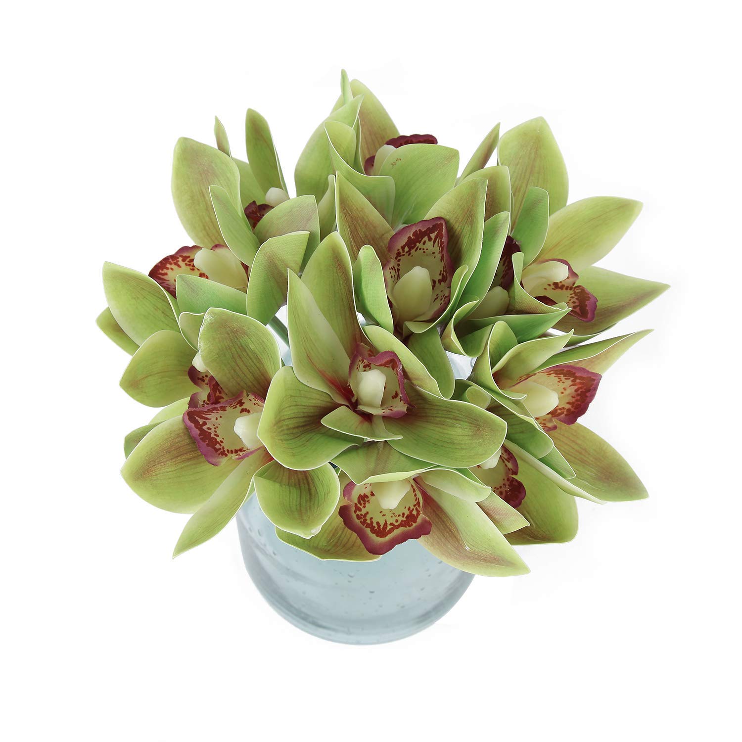 Blooming Paradise 12pcs Real Touch Artificial Fake Plants Silk Cymbidium Orchid Flowers Arrangements Wedding Bouquets Decorations Plastic Floral Table Centerpieces Home Kitchen Garden Party White