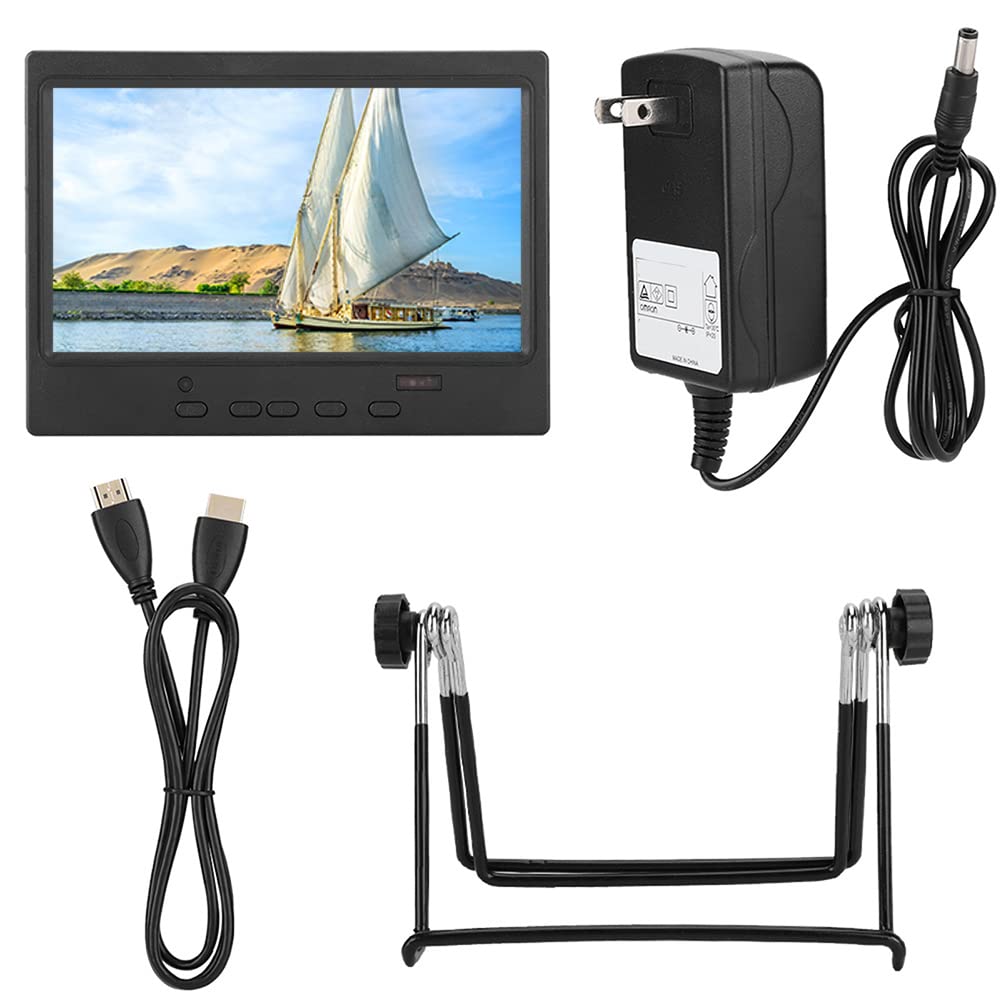 Wendry 7 Inch Monitor for,1024x600 16:9 AV+ HDMI + VGA Portable Gaming Monitor with Foldable Bracket,250 cd / m2 Widescreen Screen Display for, car Display, CCTV