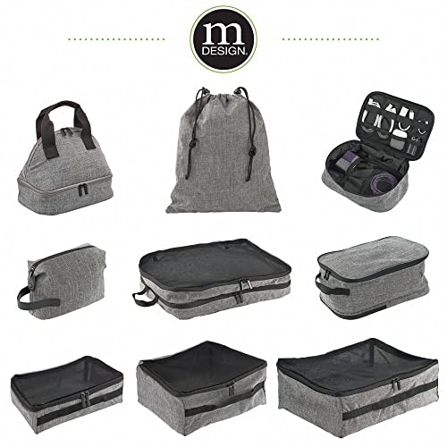 mDesign Portable Large Capacity Travel Bag with Draw String Closure, Water-Resistant for Laundry Room, College Dorm Room, Apartment, Gym, Sporting Events, School, Make-Up, Travel - 2 Pack - Gray
