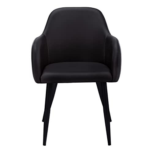 Monarch Specialties 1193, Set of 2, Side, Upholstered, Kitchen, Room, Pu Leather Look, Metal, Contemporary, Modern Dining Chair, 17.5" L x 23.5" W x 33" H, Black| Black Legs