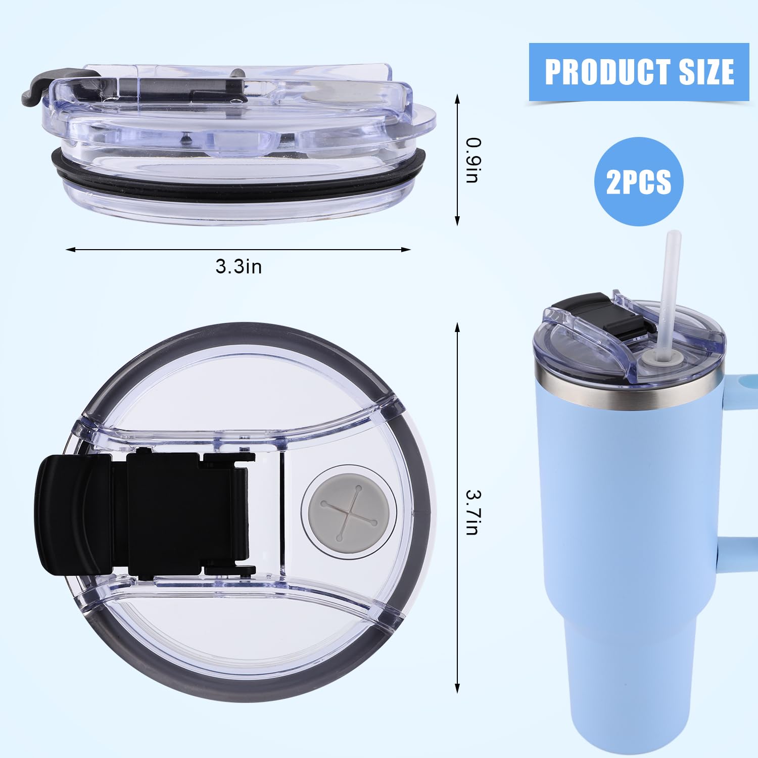 2pcs Tumbler Lid for Stanley Quencher 40oz, Spill-Proof & Dust-Proof Tumbler Cup Lids Replacement Tumbler Covers Replacement Lid for Stanley Mug with Handle (No Whorl)