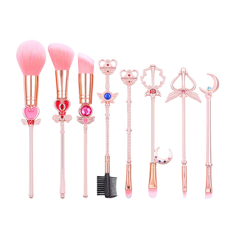 KUASU Sailormoon Makeup Brush Set w/Pouch - Rose Gold Cosmetic Brushes With Sailormoon Gems (MJ155)。