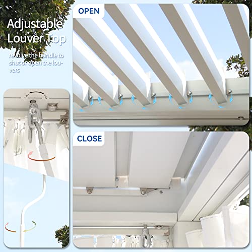 Joyside 12β x 20β Outdoor Louvered Pergola - Patio Aluminum Pergola with Adjustable Louvered Roof, Water-Proof Gazebo Sunshade Shelter with Netting Included, White Frame