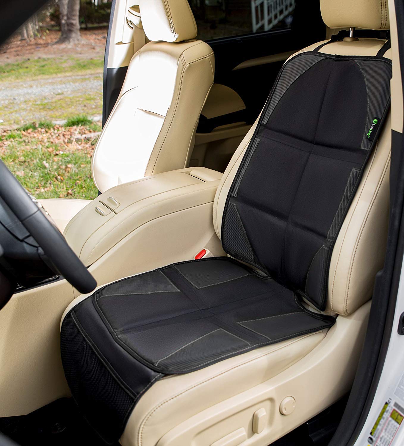 Lukling Car Seat Protector with Thickest and Largest Pad for Leather Seats in Luxury Cars - 2 Mesh Organizer Pockets - Works Great with Children and Pets, (Black with Black Stitching)
