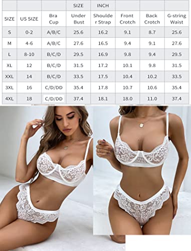 Avidlove Lace Lingerie Set with Underwire Bra and Panty Set Push Up Two Piece Lingerie White
