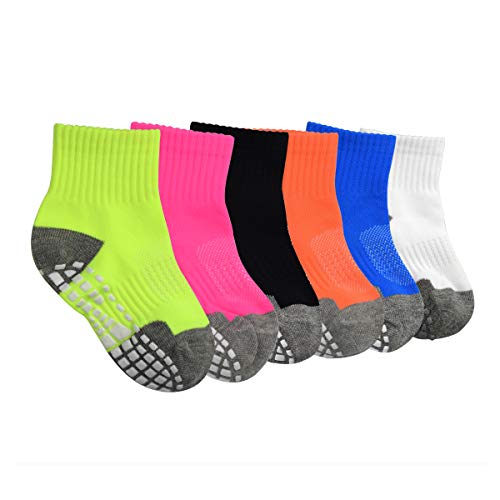 LA DEARCHUU Toddler Socks with Grips Crew Kids Grips Socks Non Slip Baby Socks for 4-7 Years, 6 Pairs Colors