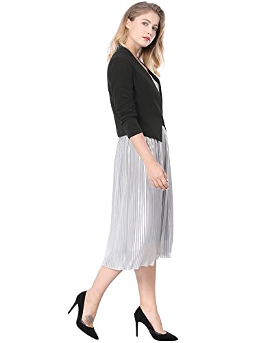 Allegra K Women Collarless Work Office Business Casual Cropped Blazer Small Black