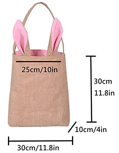 KEFAN 3 Pack Easter Bags, Egg Hunting Bunny Ear Baskets Jute Burlap Reusable Tote Bags for kids DIY Blank Gift Tote Bags